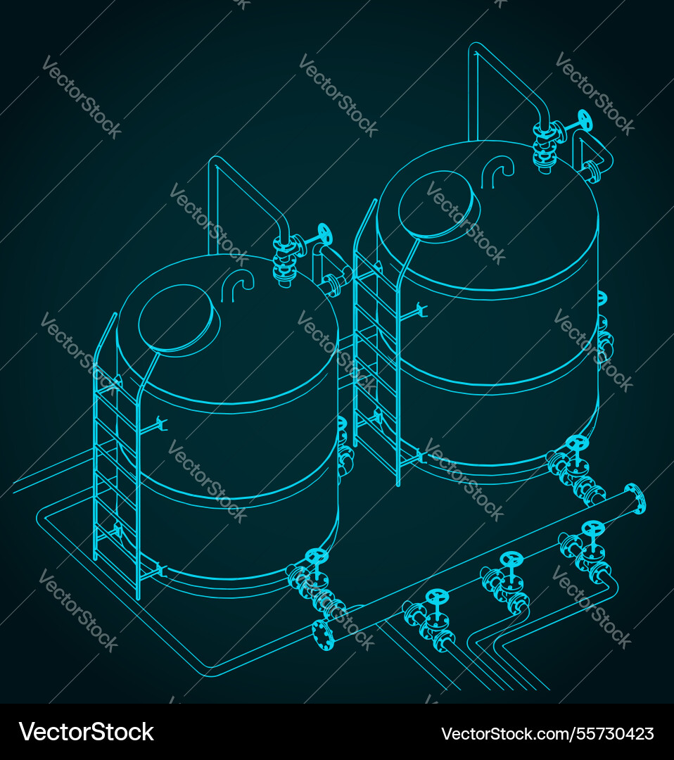 Water storage tanks blueprint Royalty Free Vector Image