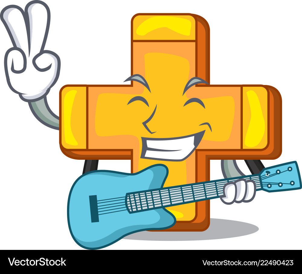 With guitar retro plus sign addition symbol Vector Image