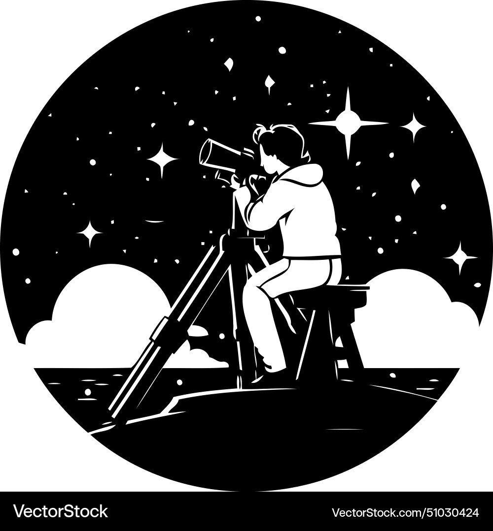Astronaut looking through telescope on the starry Vector Image