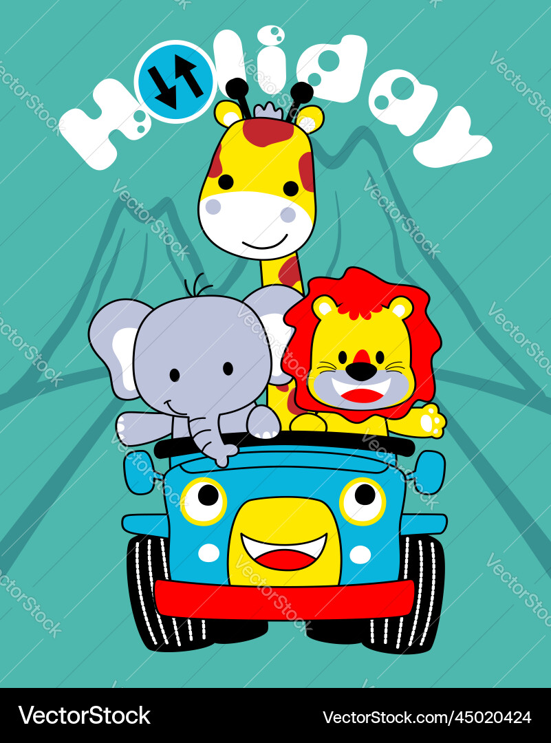 Cute animals cartoon on smiling car Royalty Free Vector