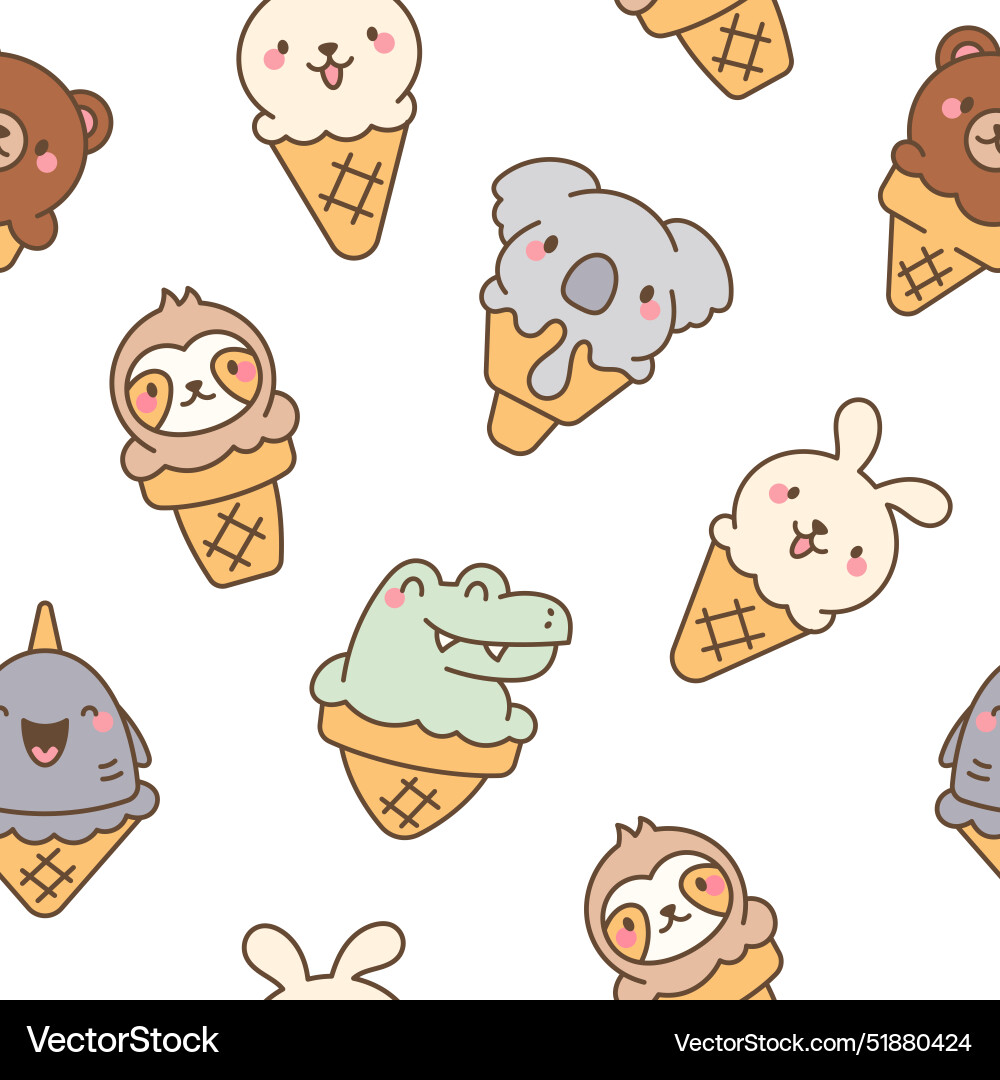 Cute animals with ice cream in waffle cone Vector Image
