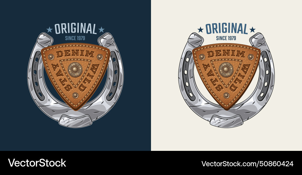 Logo with horseshoe leather brand patch text Vector Image
