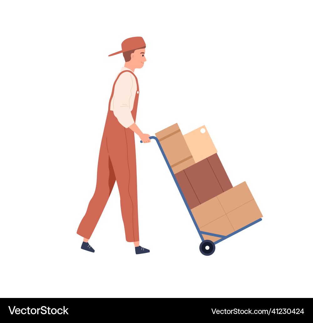 Man carrying heavy goods in cardboard boxes Vector Image