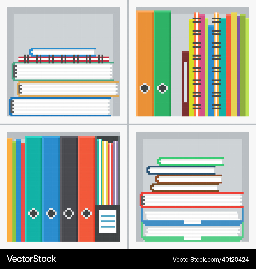 Pixel art office documents on the shelf Royalty Free Vector