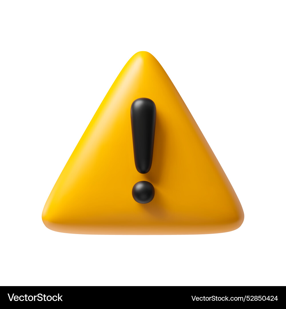 Realistic 3d yellow triangle exclamation mark icon