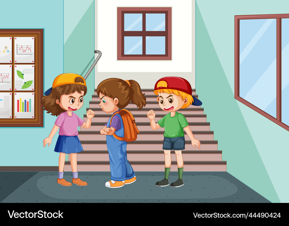 School bullying with student cartoon characters Vector Image