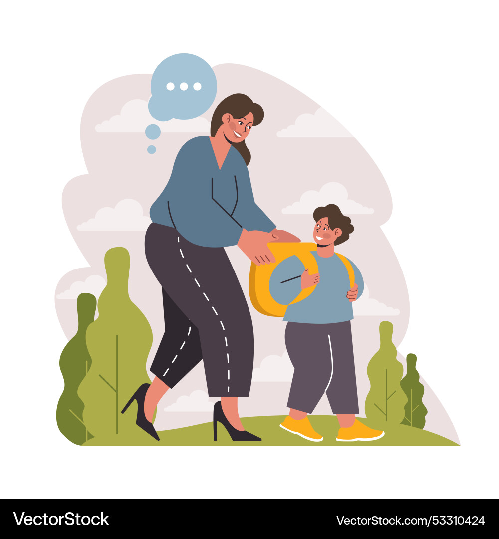 School preparation kids with parents Royalty Free Vector