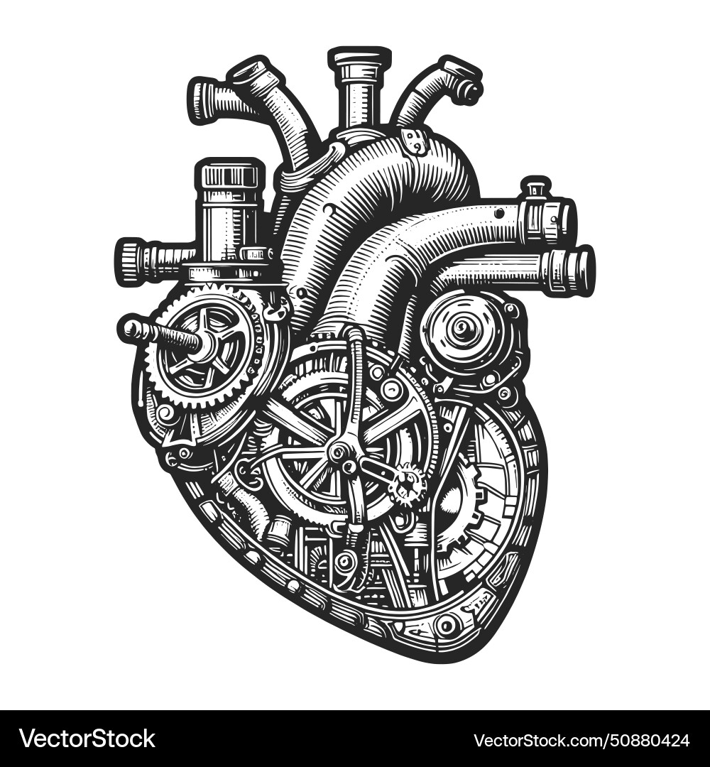 Steampunk mechanical heart sketch Royalty Free Vector Image