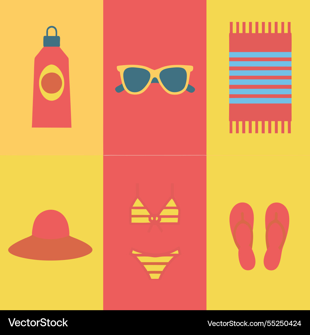 Summer beach essentials sunglasses bikini Vector Image
