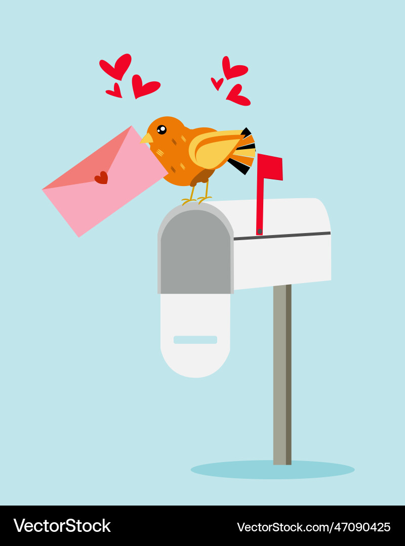 Bird sending love letter at mailbox conceptual Vector Image
