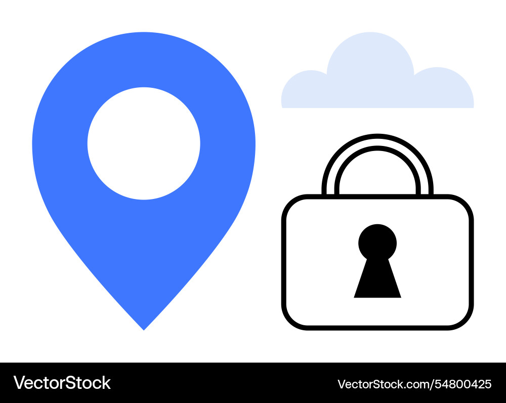 Blue map pin grey cloud and lock icon Royalty Free Vector