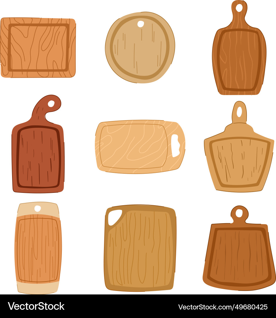 Chopping board set cartoon Royalty Free Vector Image