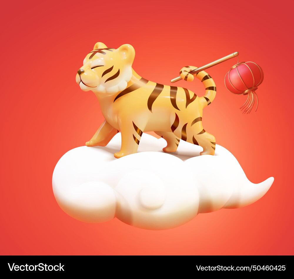 Cute tiger standing on white auspicious cloud Vector Image