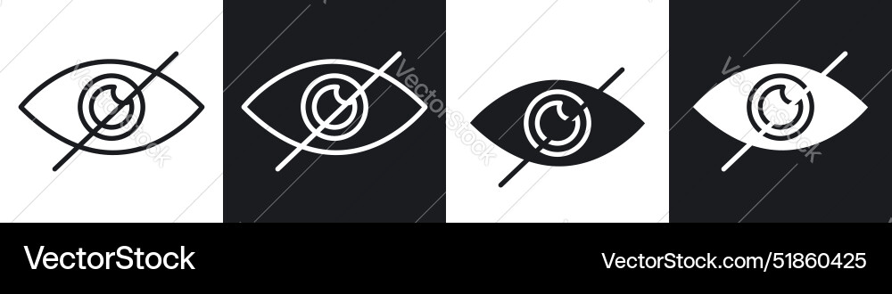 Eye crossed liner and solid icon set in black Vector Image