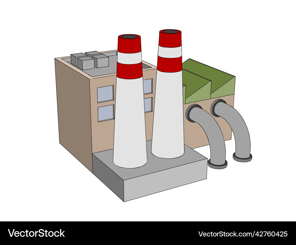 Industrial factory building 3d outline Royalty Free Vector