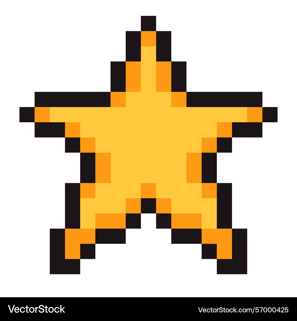Pixel art star emoji 8 bit shining icon Royalty Free Vector