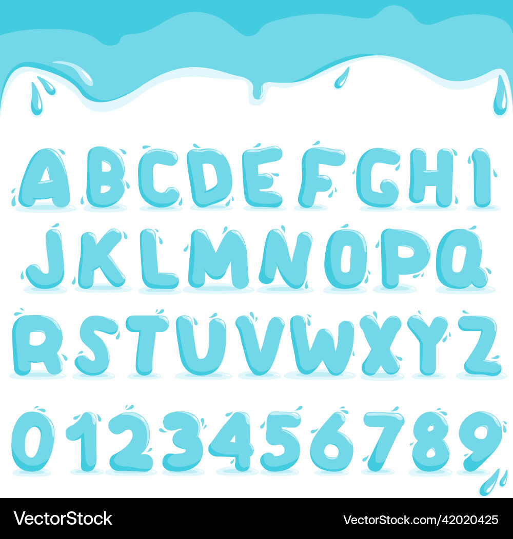 Water font with liquid letters and numbers Vector Image