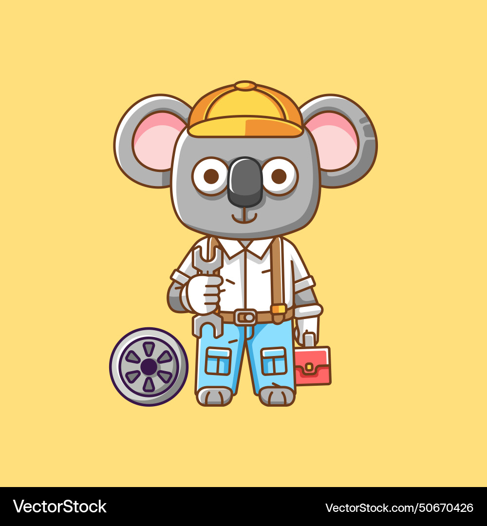 Cute koala mechanic with tool at workshop cartoon Vector Image
