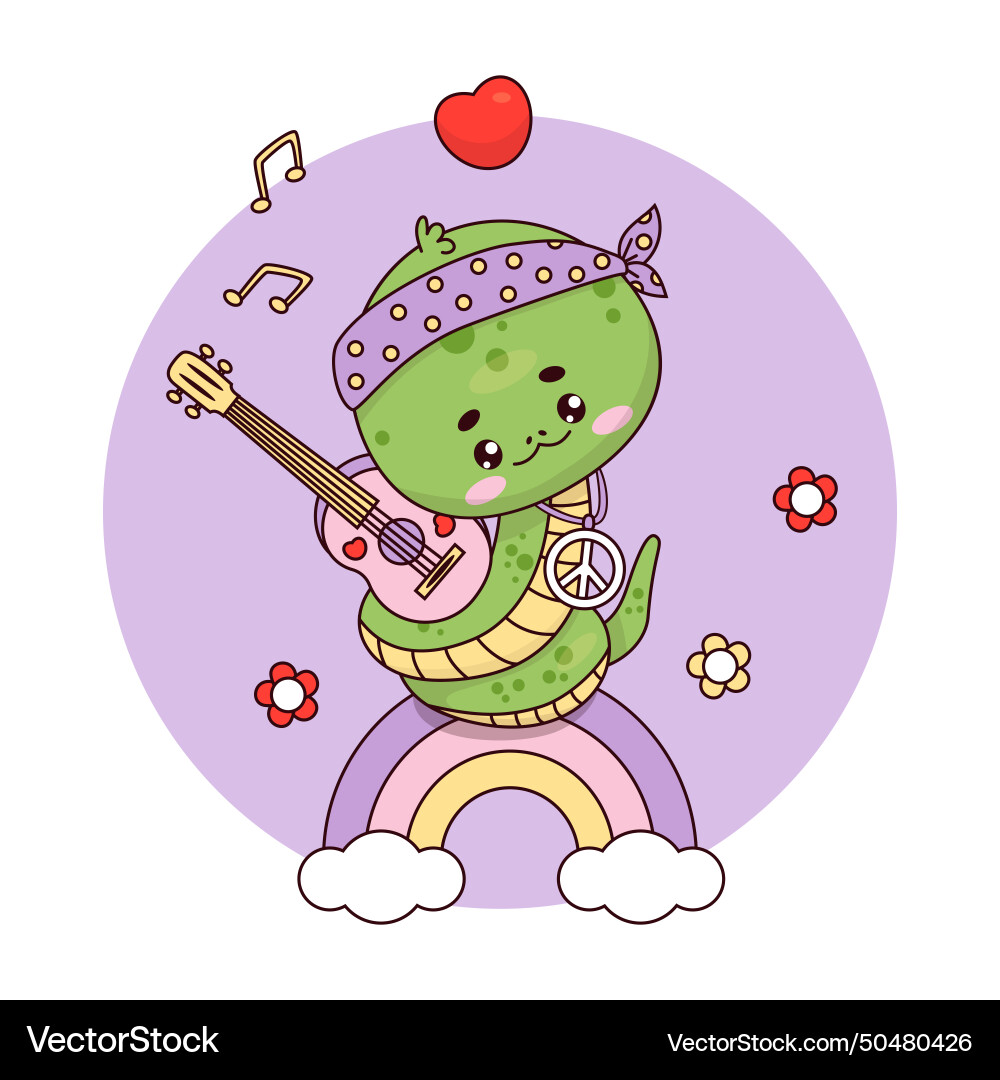 Cute retro groovy hippy snake boy character comic Vector Image