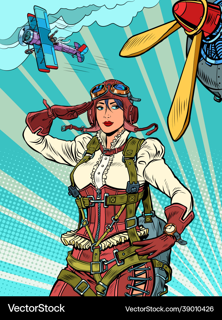 Female retro pilot professional military Vector Image