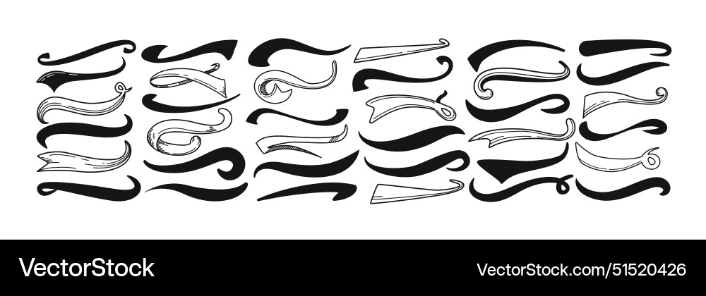 Hand drawn swoosh text tails shapes retro set Vector Image