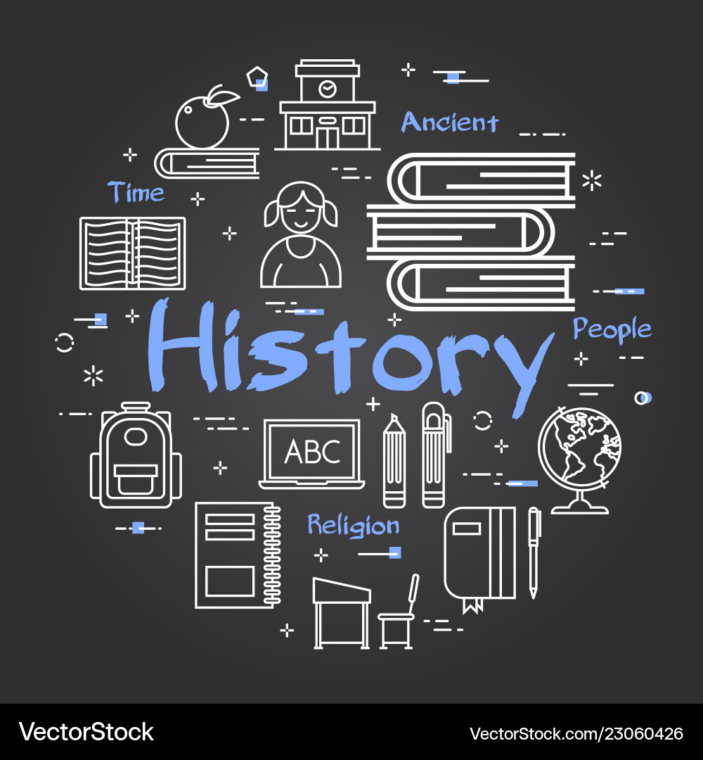 Linear history subject concept on black chalkboard