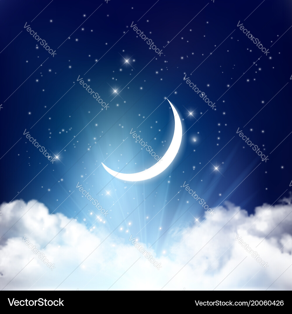 Night sky background with crescent moon Royalty Free Vector