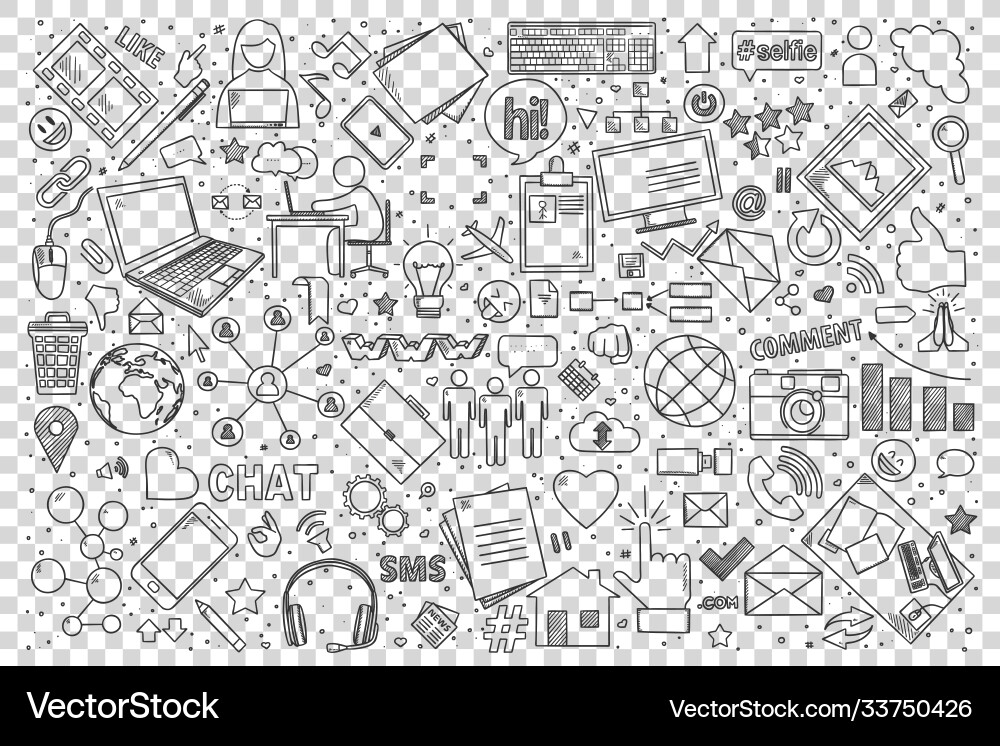 Social media doodle set Royalty Free Vector Image