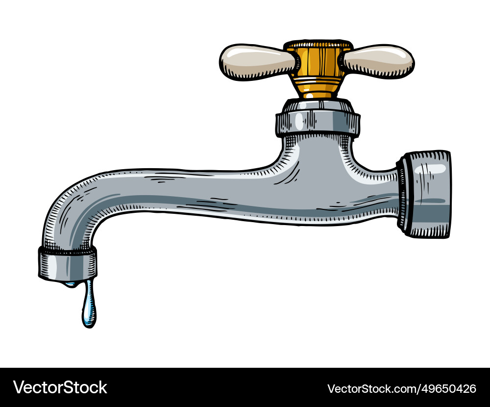 Water tap with drop engraving Royalty Free Vector Image