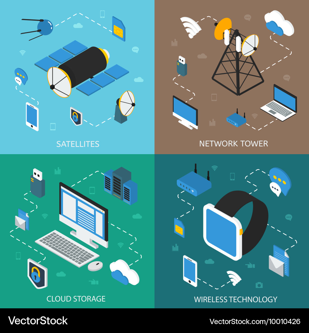 Wireless technology isometric concept Royalty Free Vector