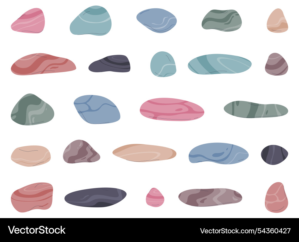A set of different stones smooth colored pebbles Vector Image