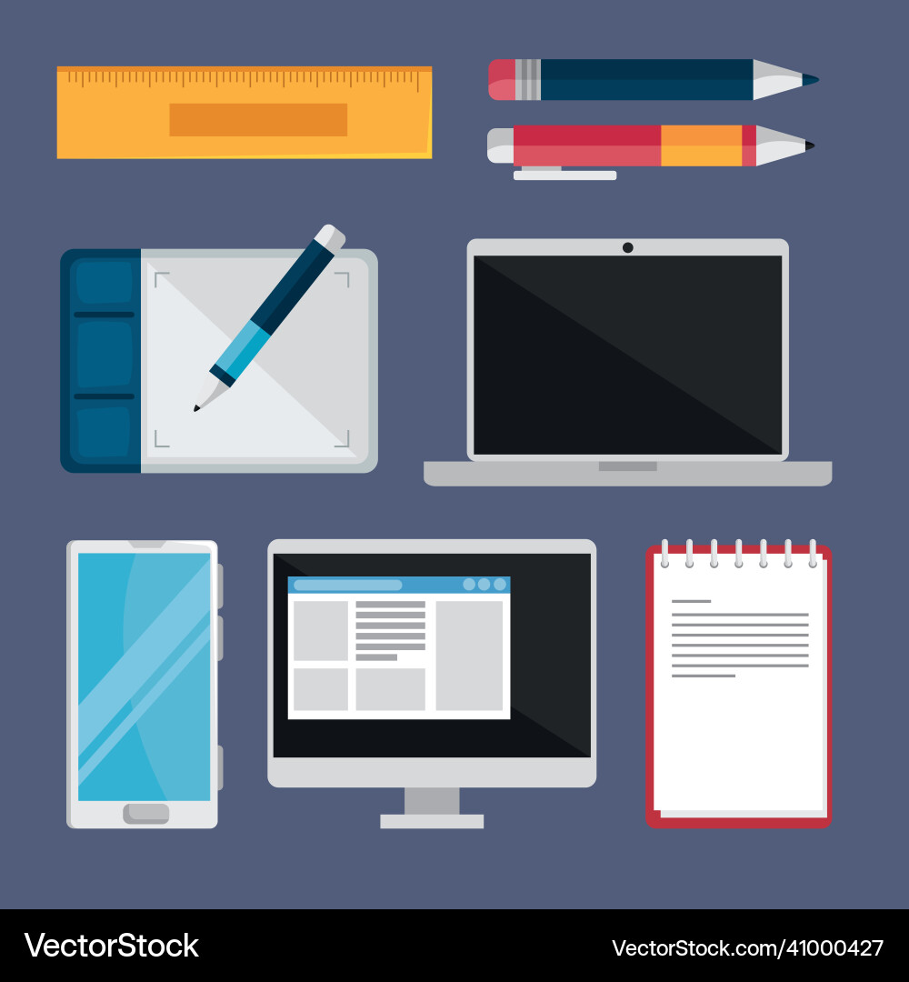 Eight graphic design supplies Royalty Free Vector Image