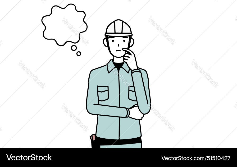 Female engineer in helmet and work wear thinking Vector Image