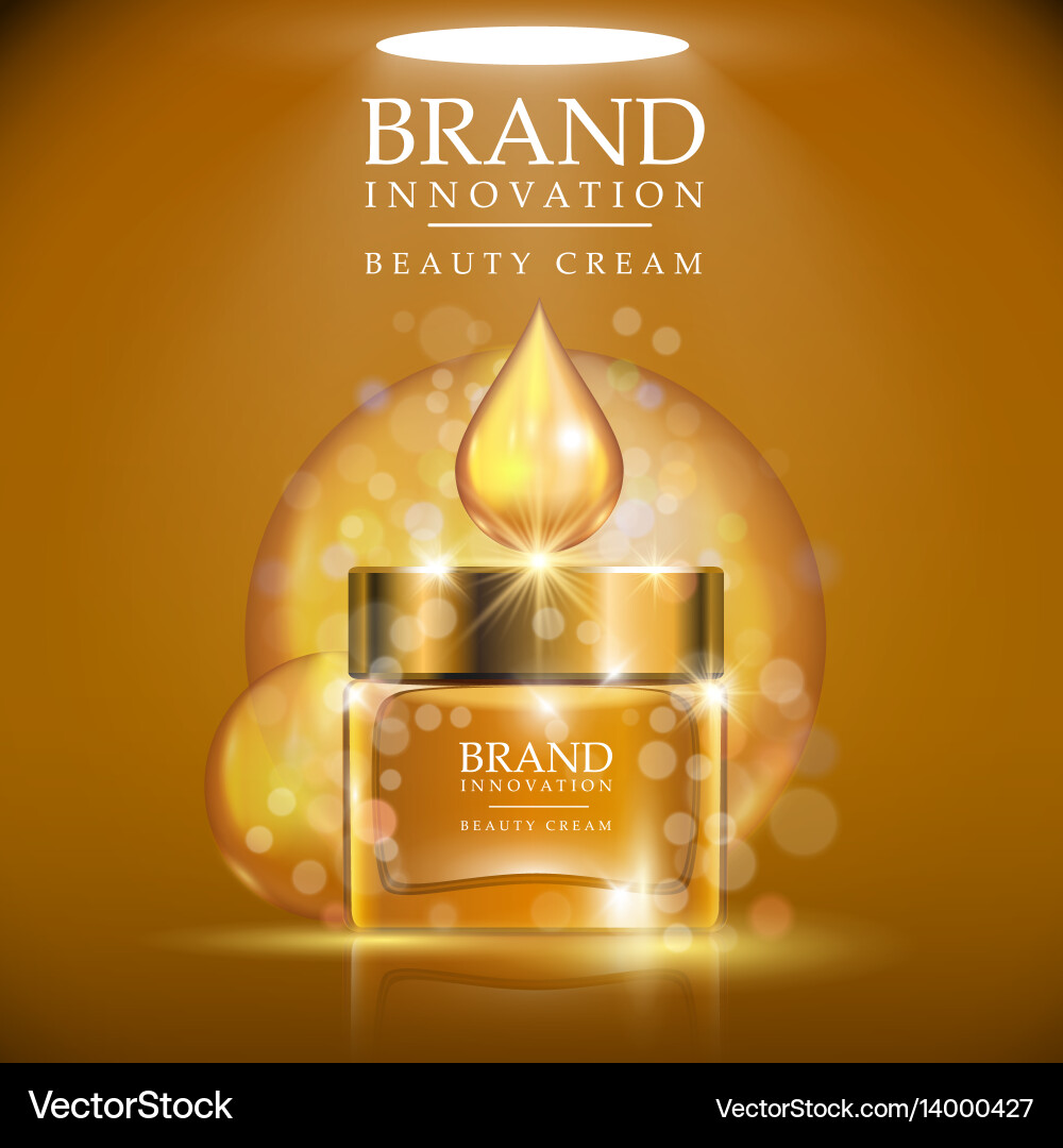Golden cream bottle with cap placed Royalty Free Vector