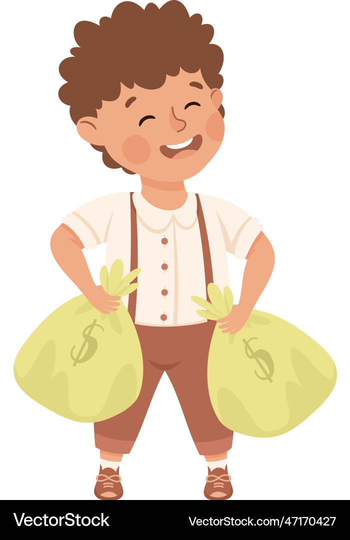 Happy rich boy millionaire with sack full Vector Image