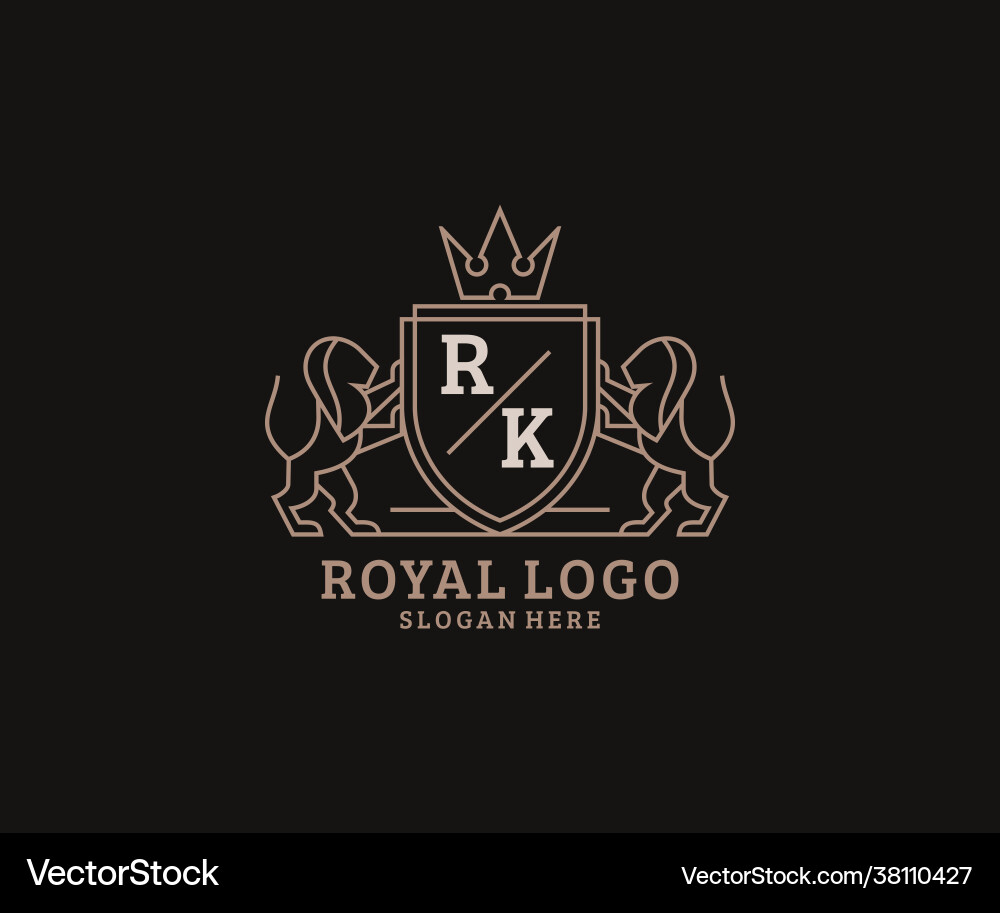 Initial rk letter lion royal luxury logo template Vector Image