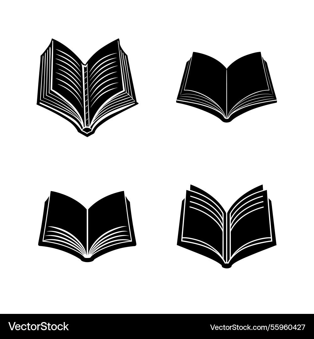Open book black element for iconography and logos Vector Image