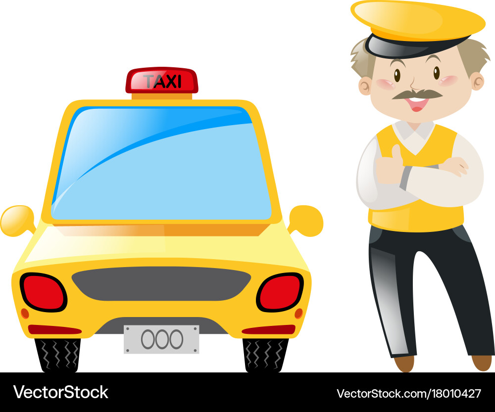 Taxi driver and yellow cab Royalty Free Vector Image