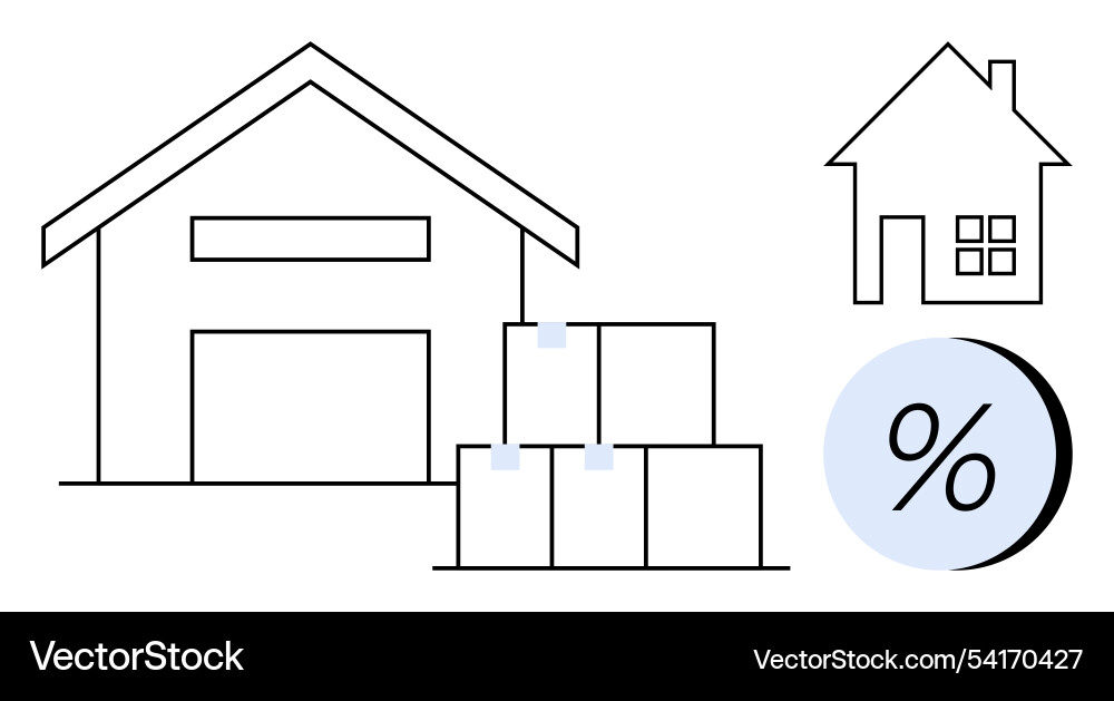 Warehouse facility with stacked boxes home icon Vector Image