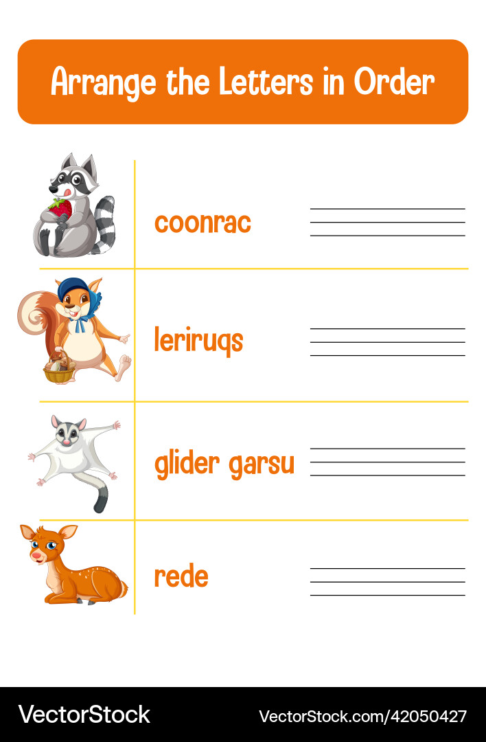 Worksheet design for arranging letters Royalty Free Vector