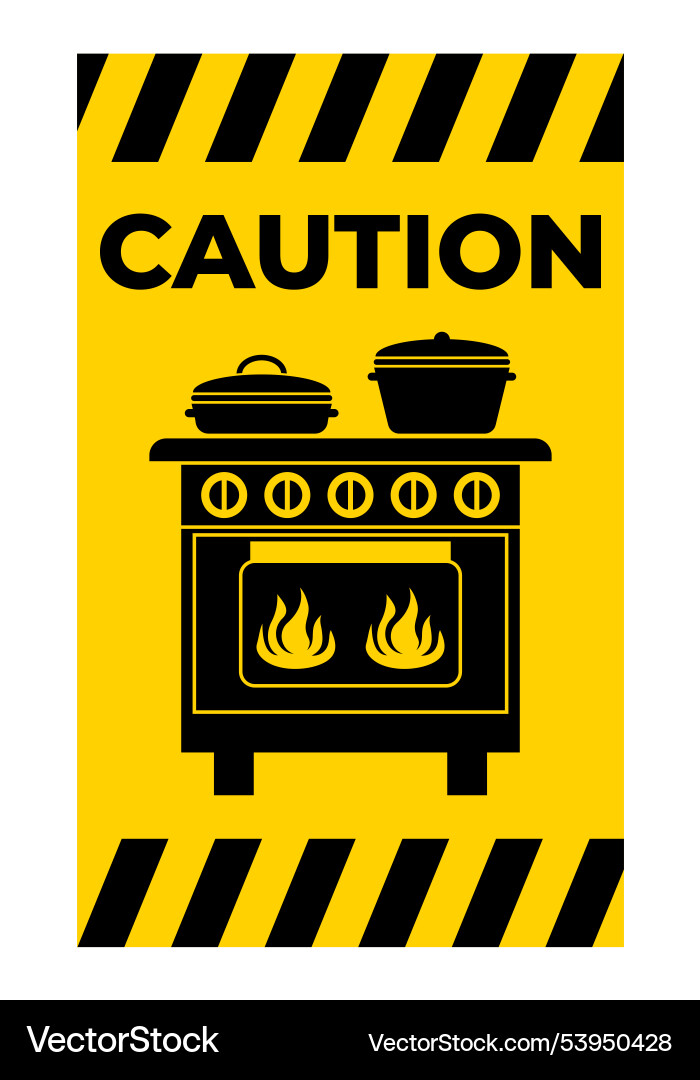 Achtung Küchensicherheitsschild mit Kochherd Vektorbild
