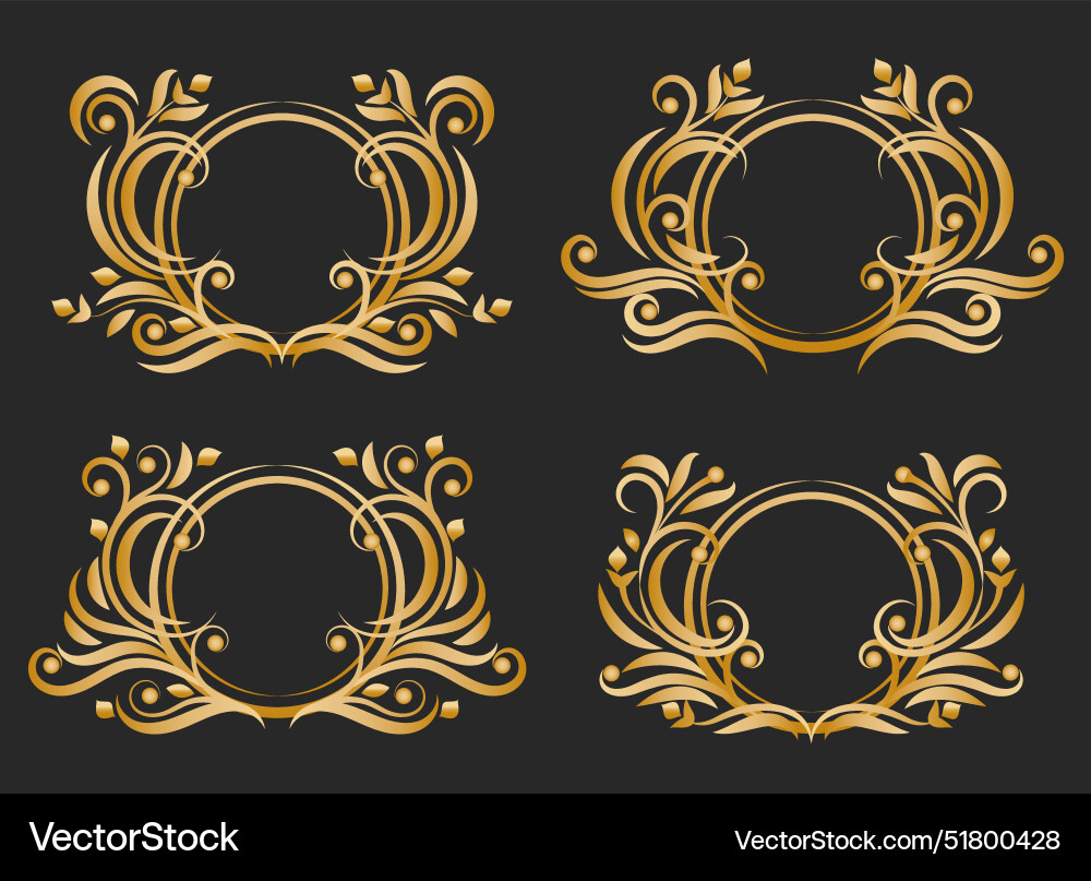 Ornate golden monogram circle frames Royalty Free Vector