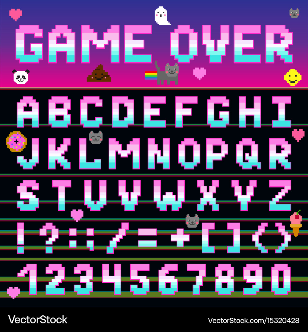 Pixel retro font computer game design 8-16 bit Vector Image