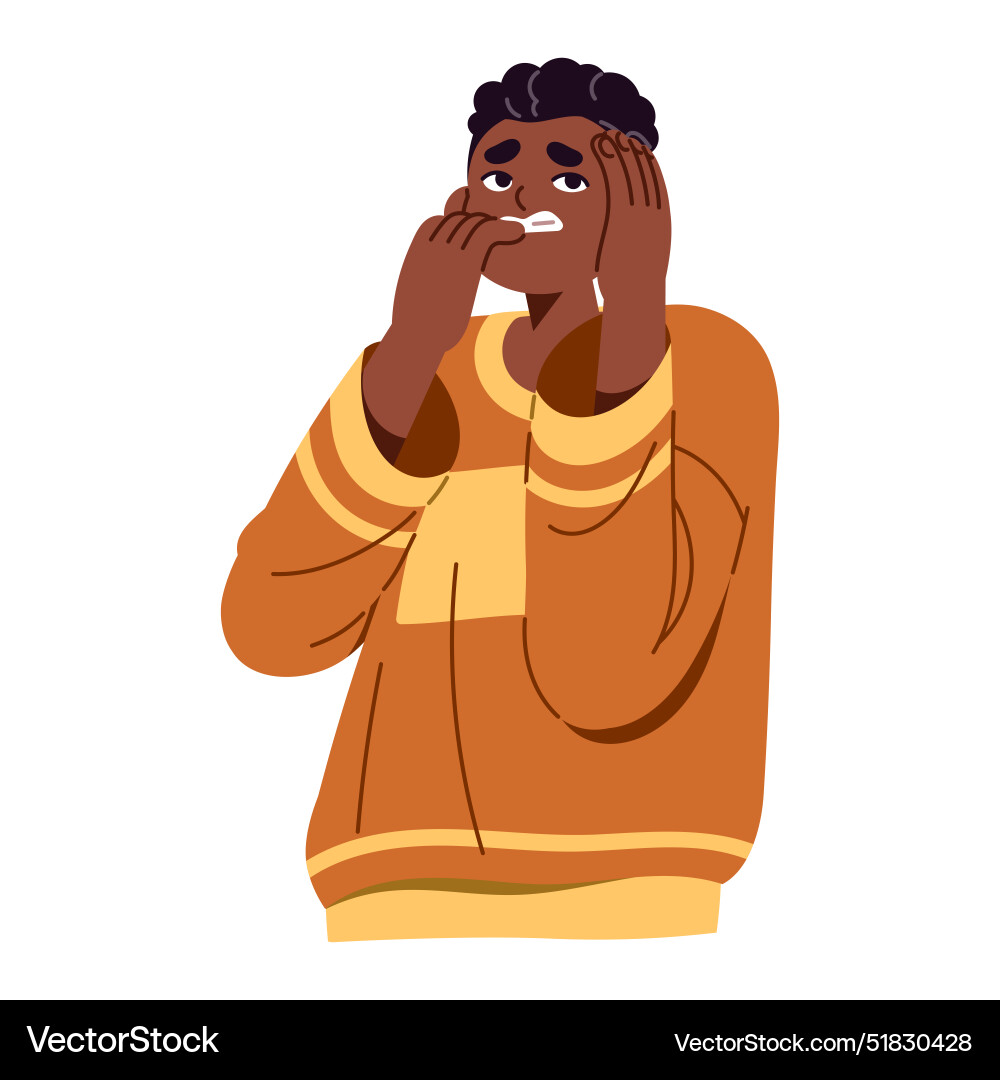 Scared teenager holds head with hands biting Vector Image
