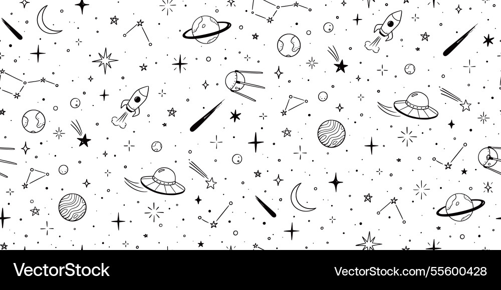 Space star galaxy seamless pattern hand Royalty Free Vector