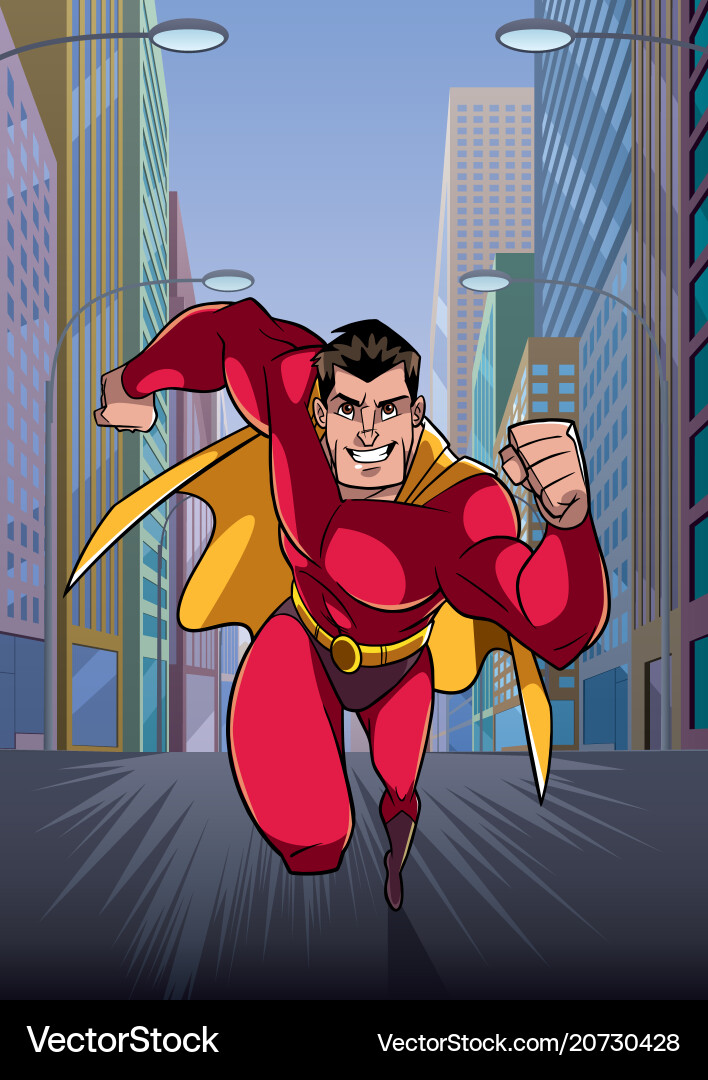 Superhero running in city Royalty Free Vector Image