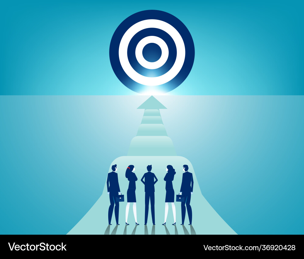 Team standing on start line and see target Vector Image