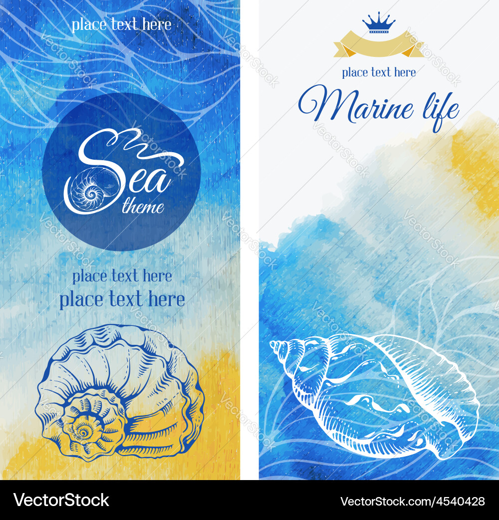 Watercolor sea banners Royalty Free Vector Image