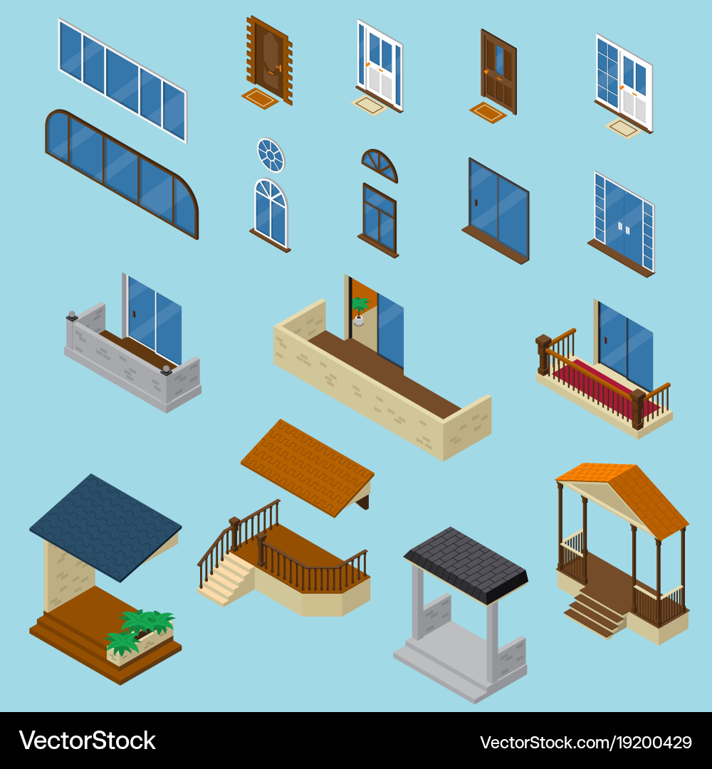 Isometric House Elements Set Royalty Free Vector Image