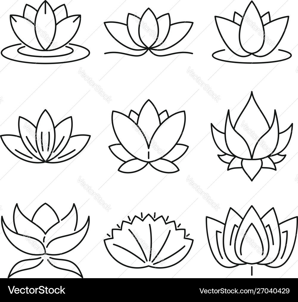 Lotus icons set outline style Royalty Free Vector Image